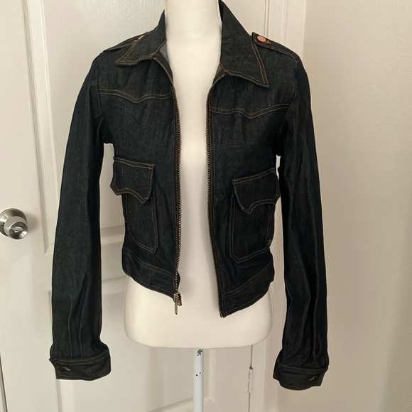 other | Jackets & Coats | Vintage Dark Blue Denim Jacket With Copper ...